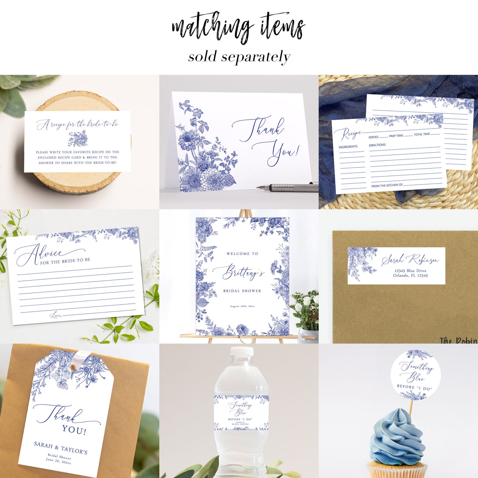 Blue Floral Recipe Cards | 2- Sided Recipe Cards | Something Blue ...