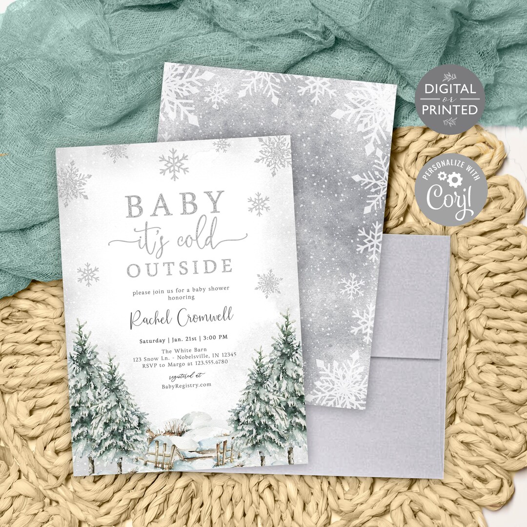 Winter Baby Shower Invitation Template, Baby It's Cold Outside Invite ...