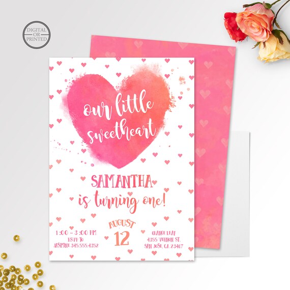 Heart Birthday Invitation Our Little Sweetheart Birthday | Etsy