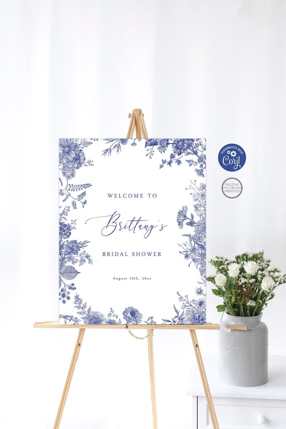 Blue Floral Welcome Bridal Shower Sign | Something Blue Before "I Do ...