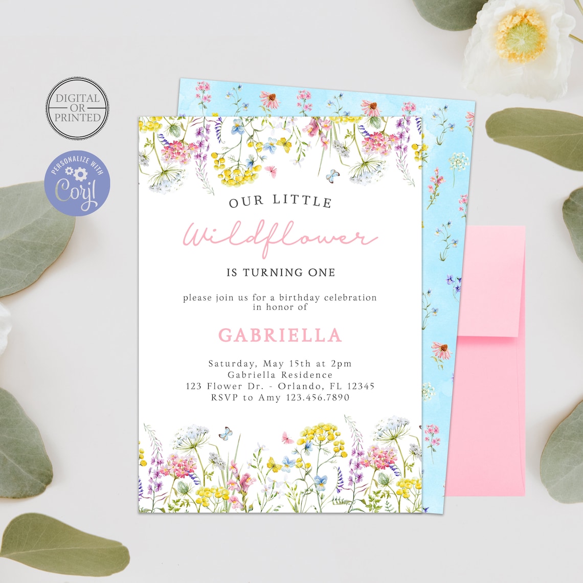 Wildflower Birthday Invitation | Whimsical Birthday Party Invite ...