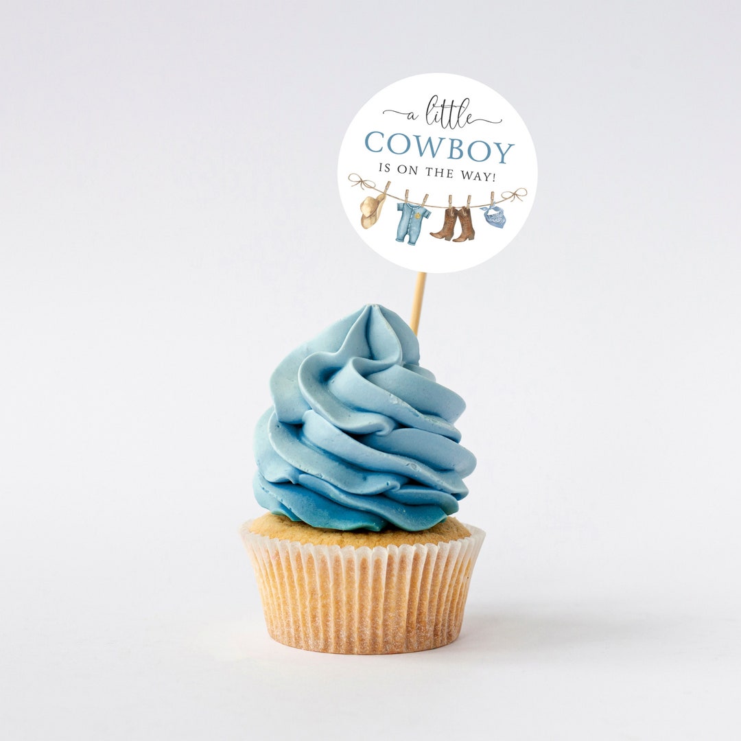 Cowboy Baby Shower Cupcake Toppers, Little Cowboy on the Way Party ...