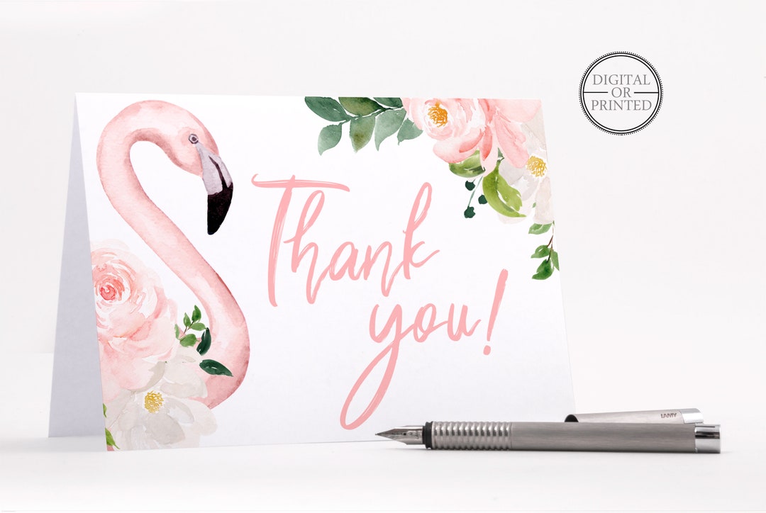 Flamingo Thank You Cards, Bridal Shower Stationary, Folded, Instant ...