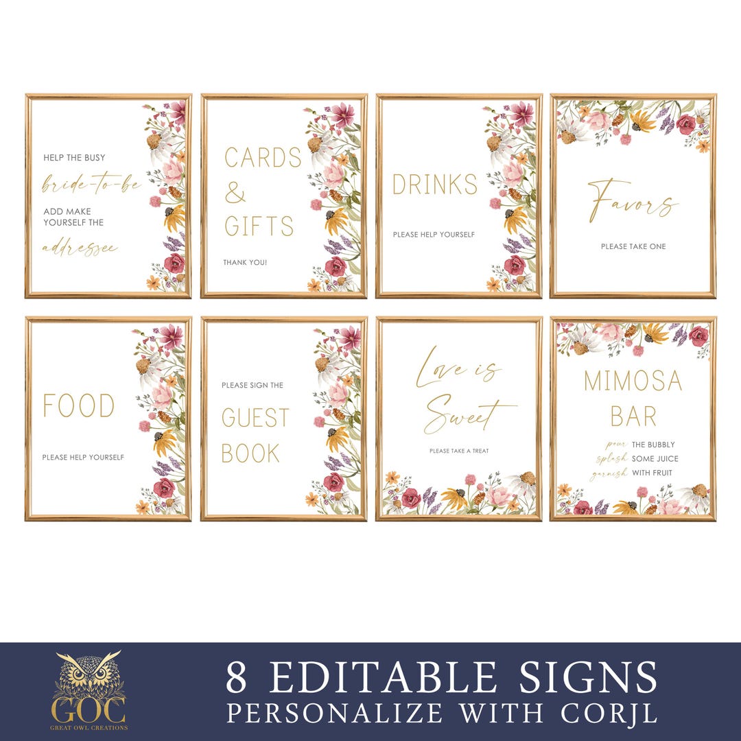 Boho Bridal Shower Sign Bundle, Bohemian Signs, Wildflower Bridal ...