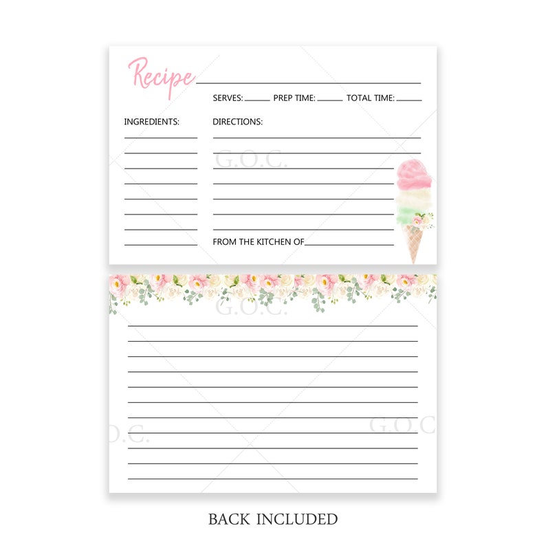 Ice Cream Recipe Cards 2 Sided Recipe Cards Bridal Shower - Etsy