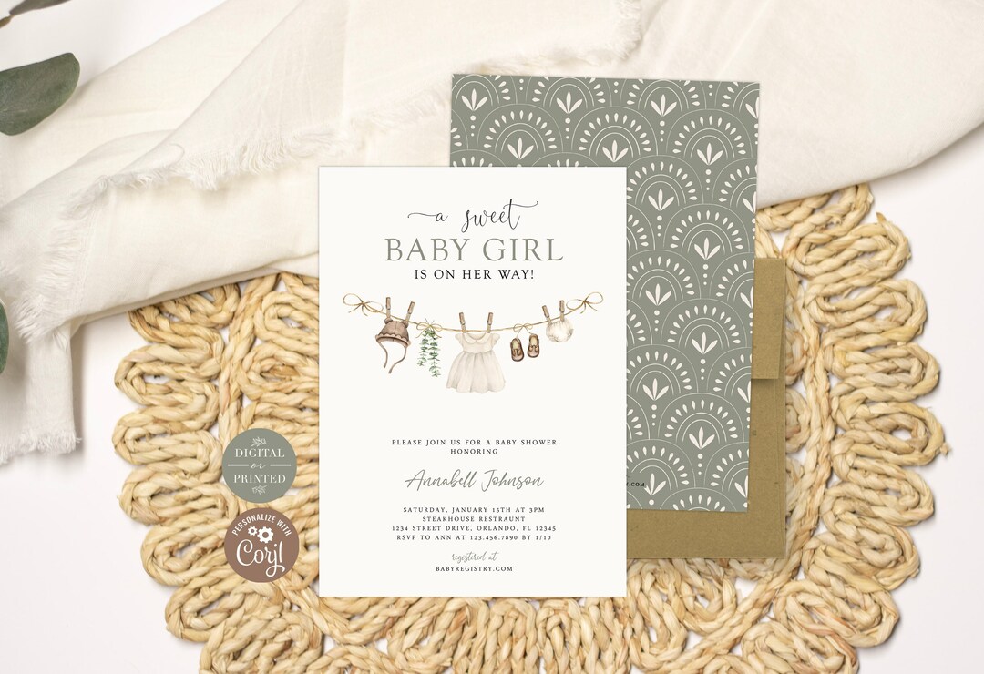 Boho Girl Baby Shower Invitation, Boho Baby Clothes, Editable Instant ...