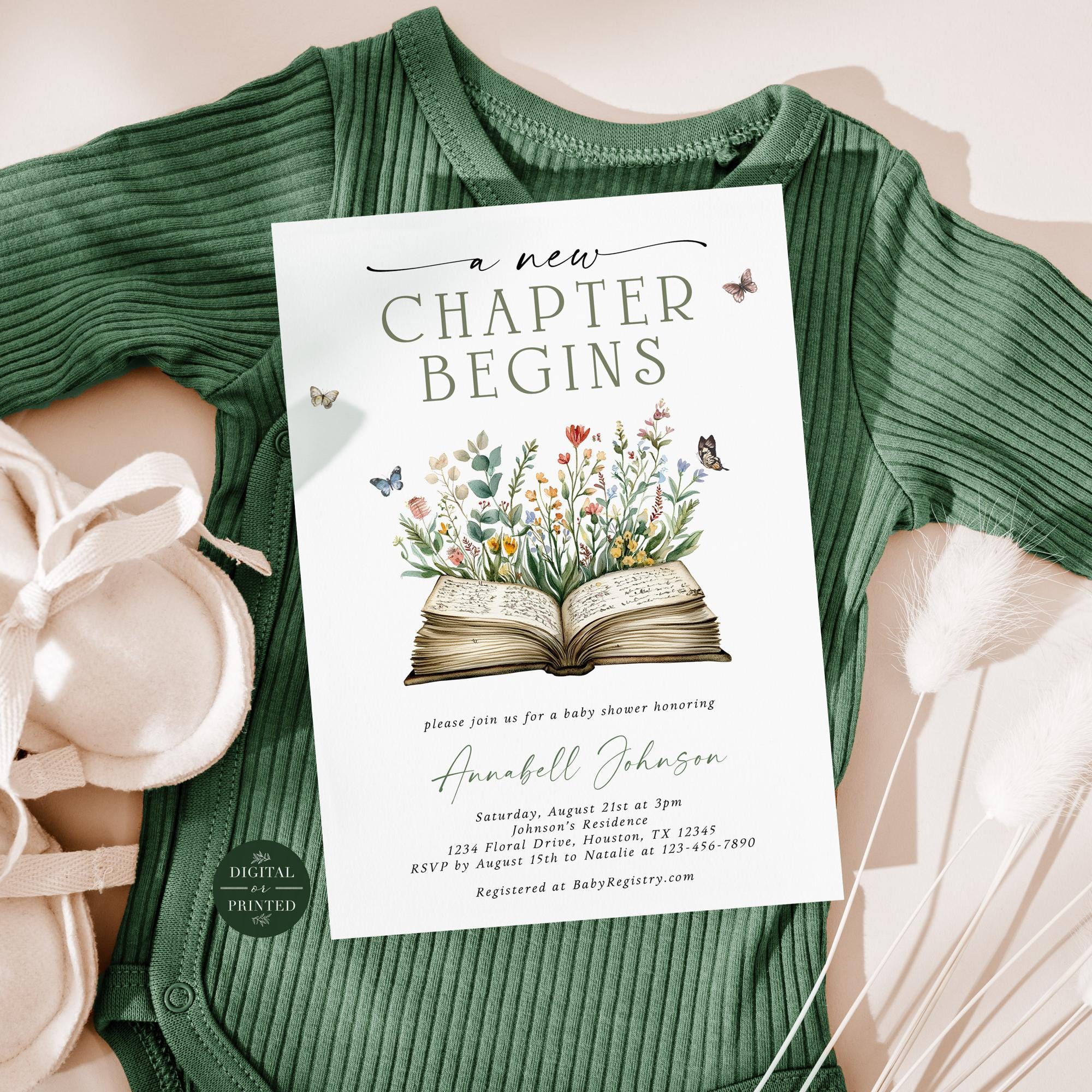 A New Chapter Begins Baby Shower Invitation, Storybook Baby Shower ...