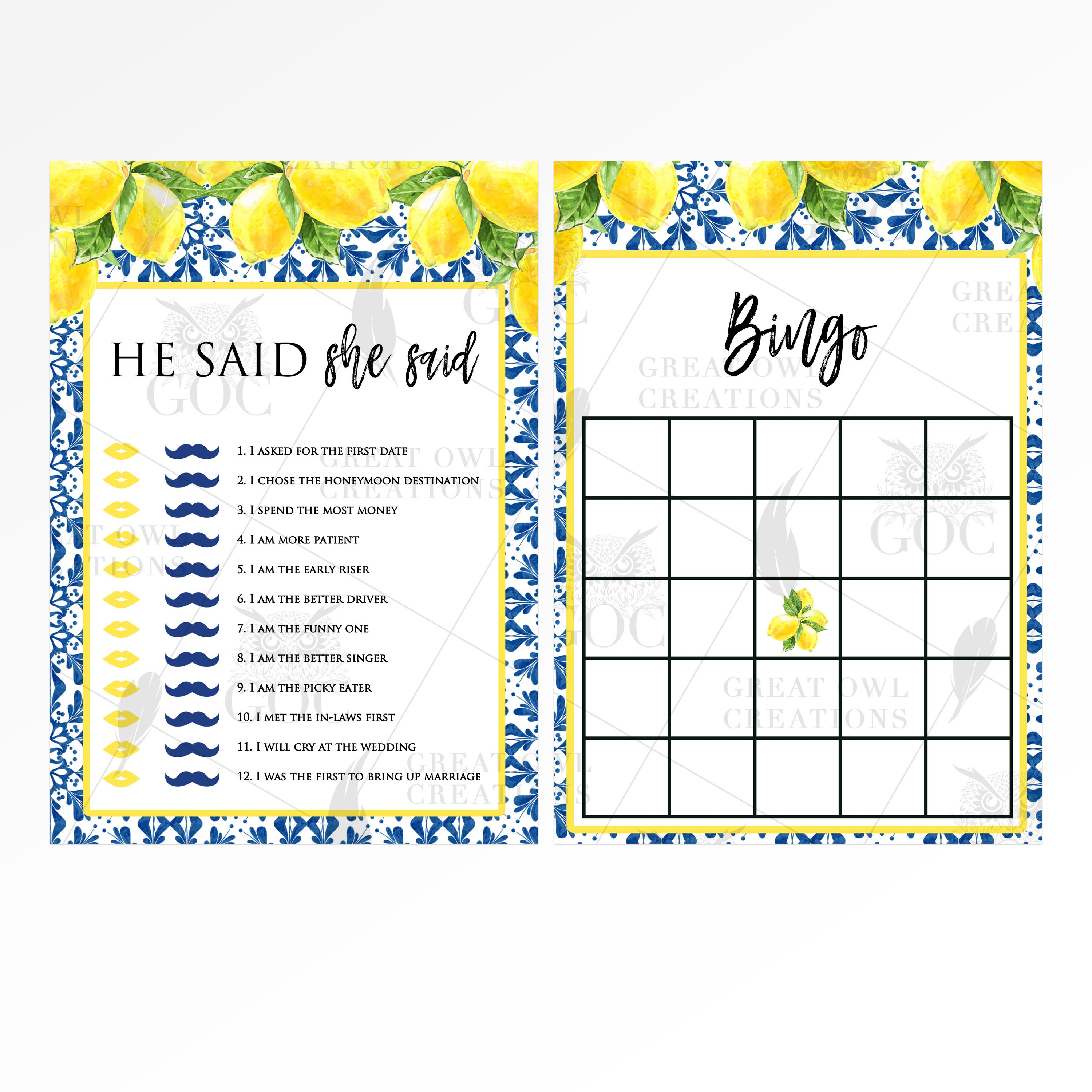 Lemon Mediterranean Positano Blue Tile Bridal Shower Instant - Etsy