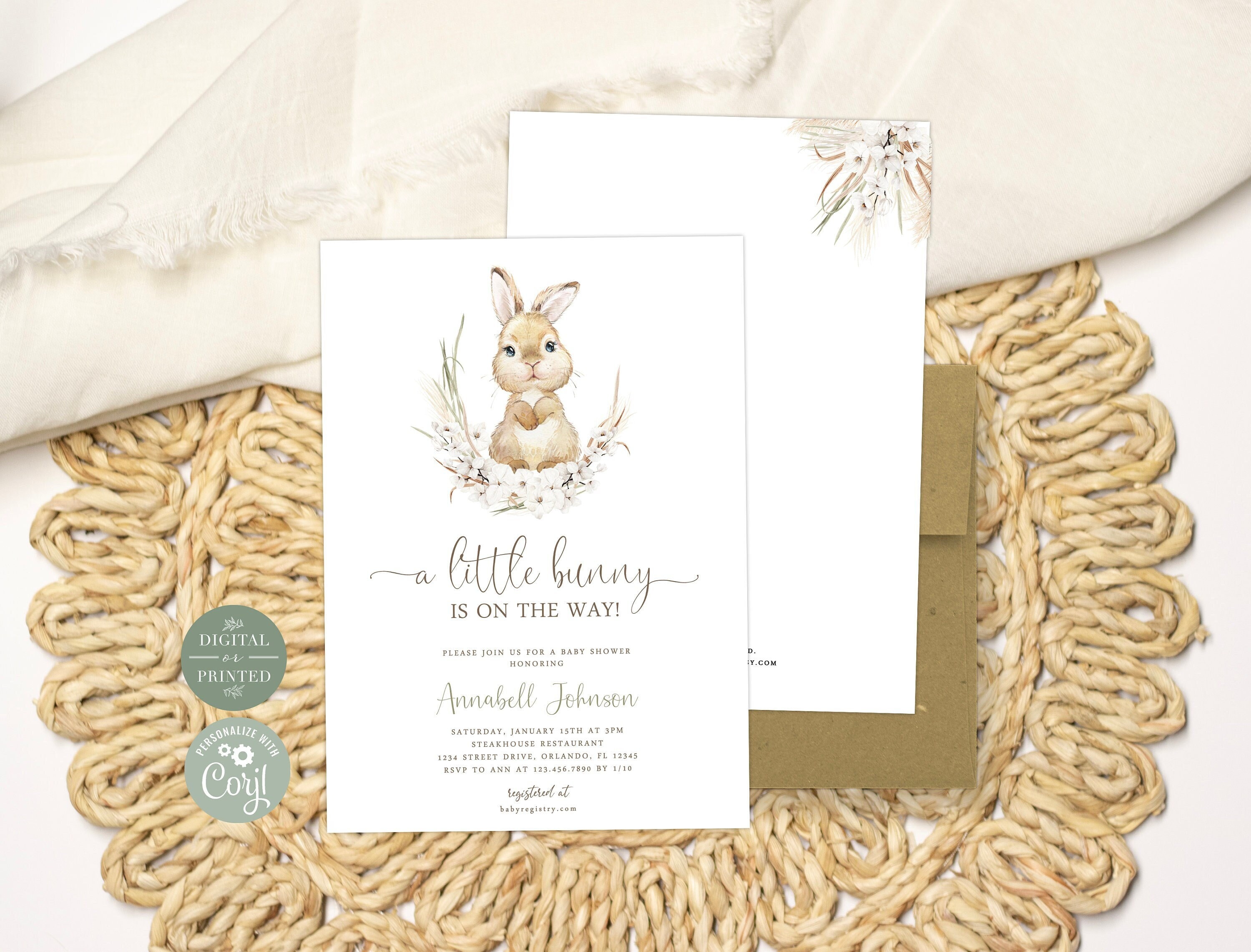 Bunny Baby Shower Invitation | A Little Bunny is on the Way Baby Shower ...