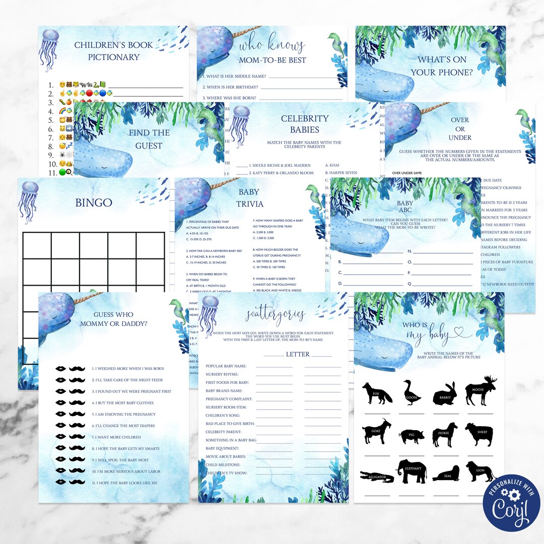 Instant Download Printable Ocean Baby Shower Games Package - Etsy