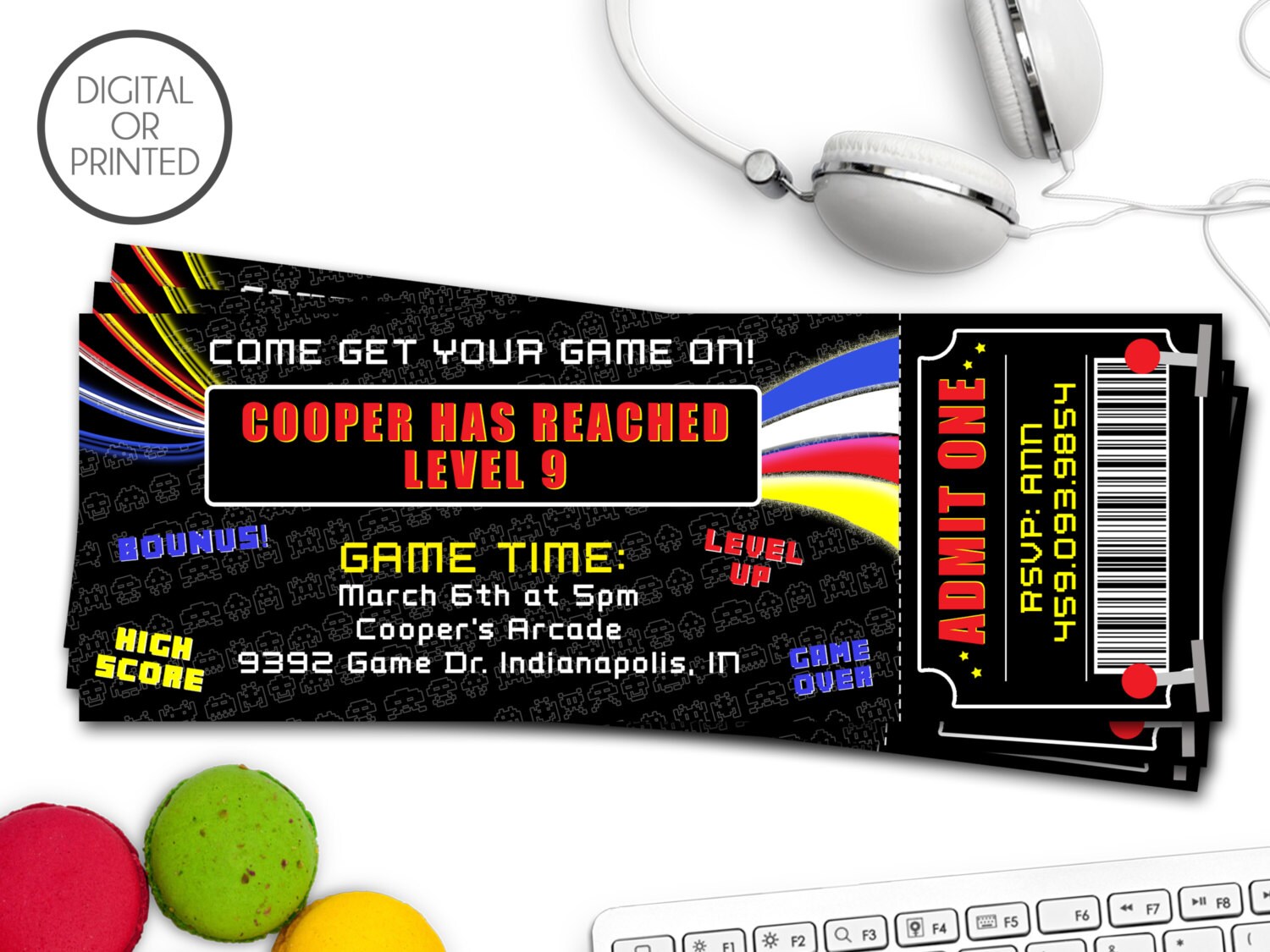 Arcade Invitation Arcade Birthday Invitations Game | Etsy