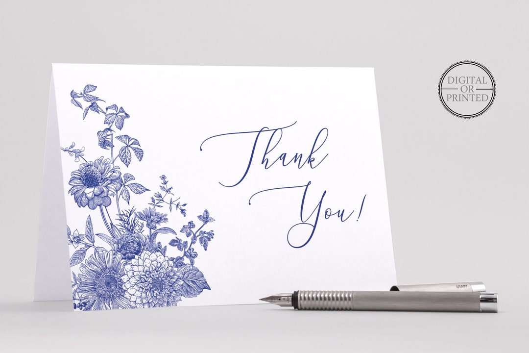 Blue Floral Folded Thank You Cards | Something Before "i Do" Bridal ...