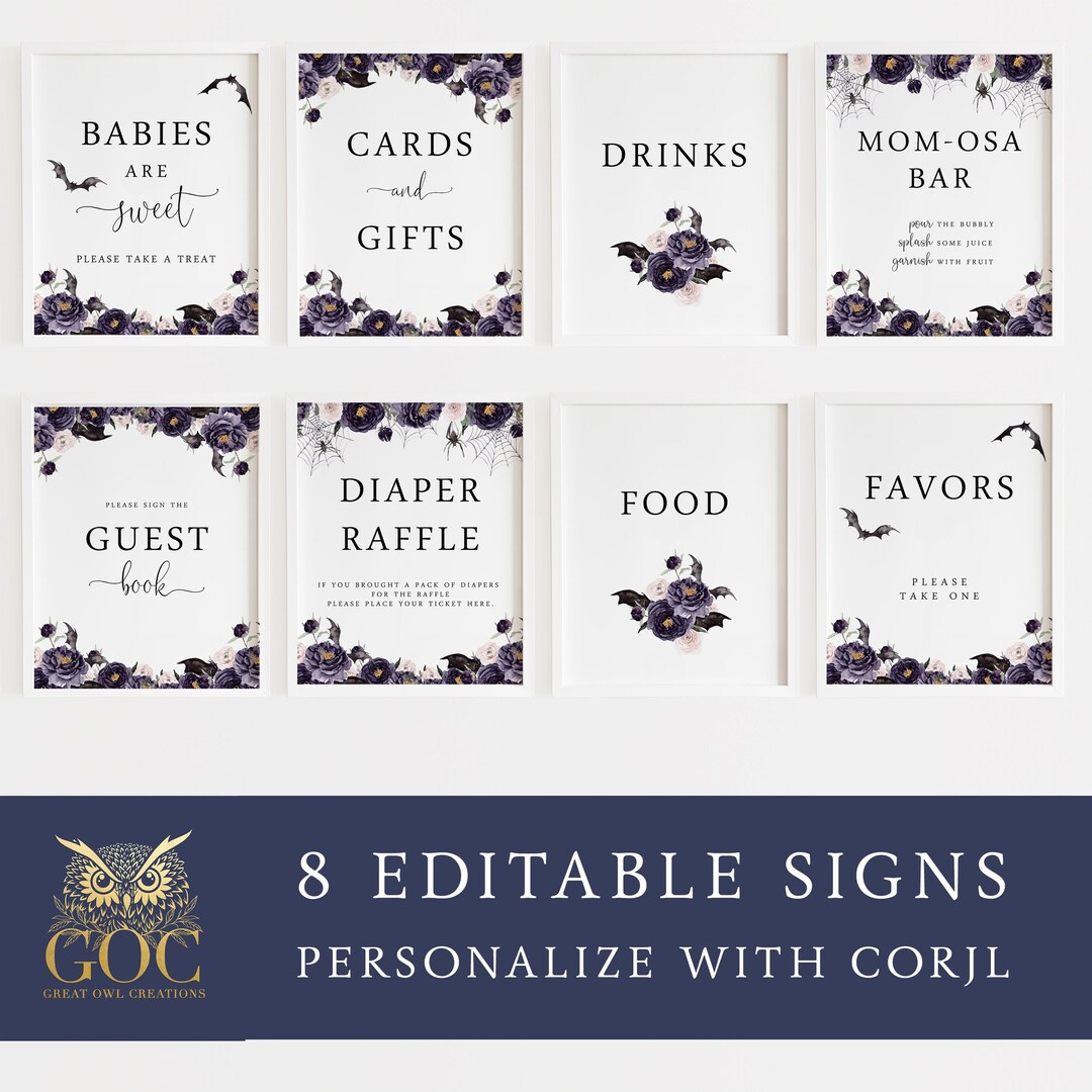 Halloween Baby Shower Sign Package, Editable Instant Download, BA-81722 ...