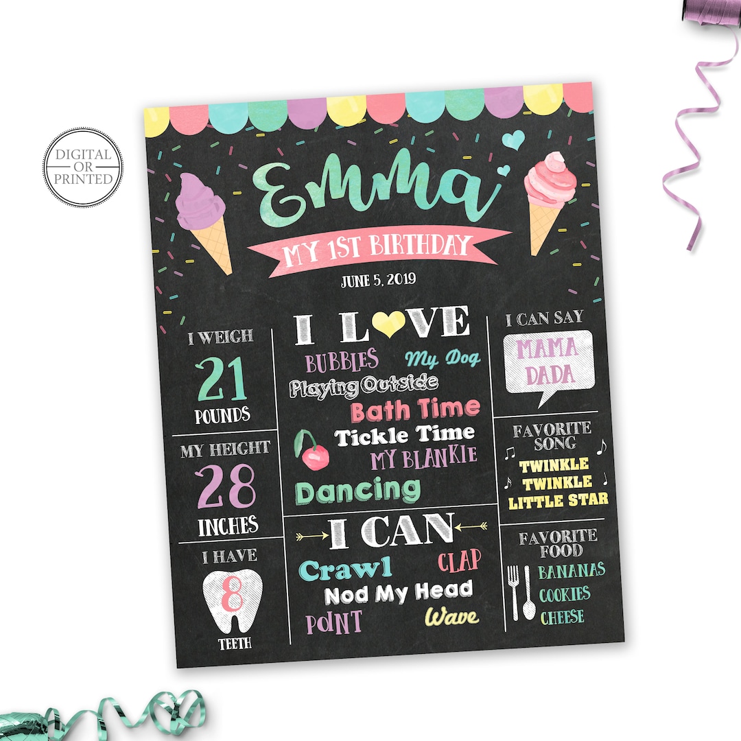 Ice Cream Birthday Board Poster Sign - Etsy