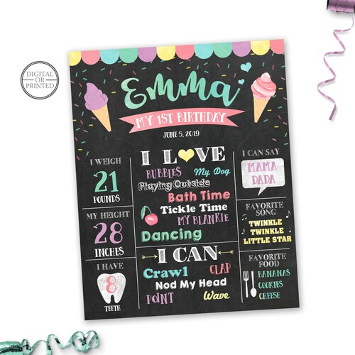 Ice Cream Chalkboard Birthday Sign First Birthday Chalkboard - Etsy