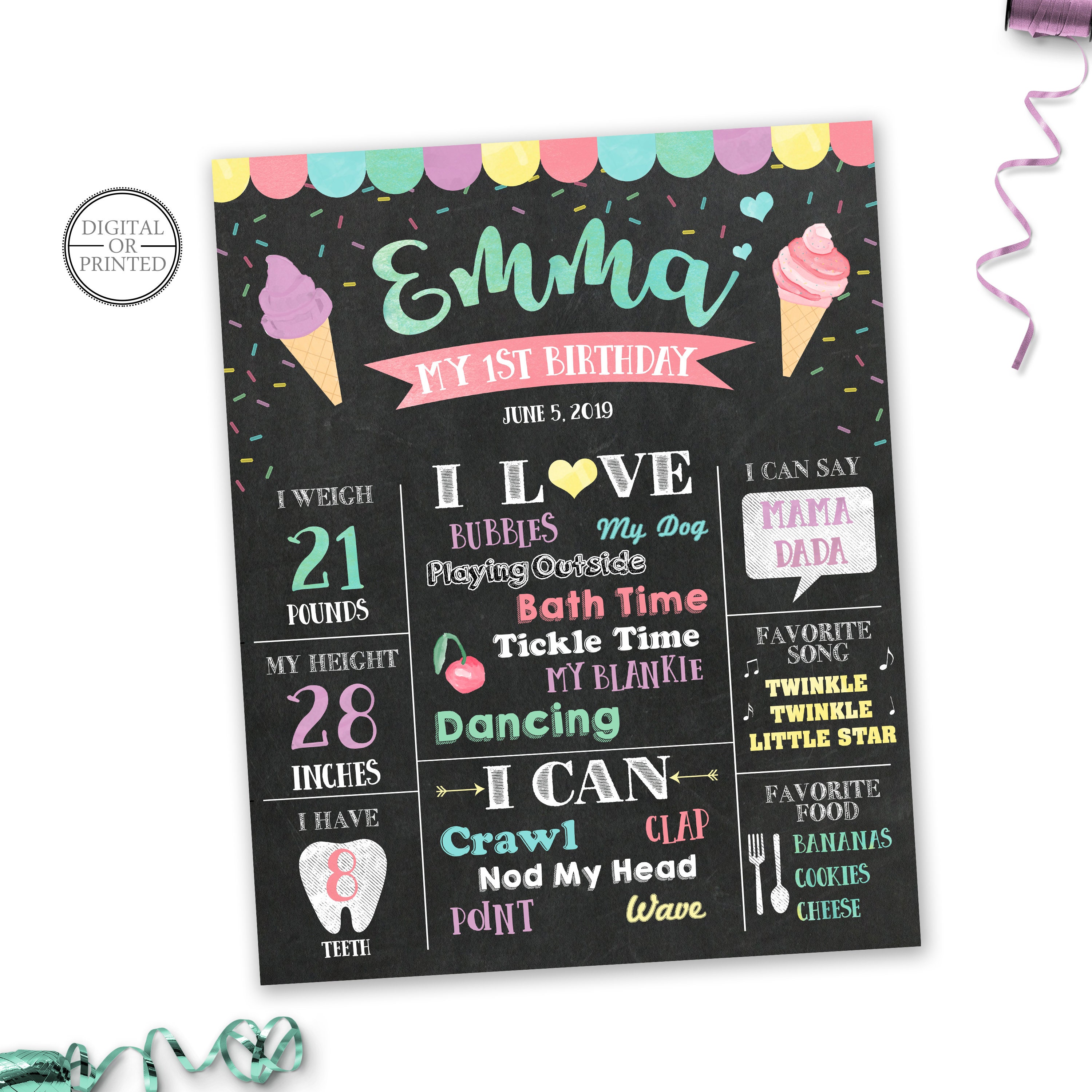 Ice Cream Birthday Board Poster Sign | Etsy