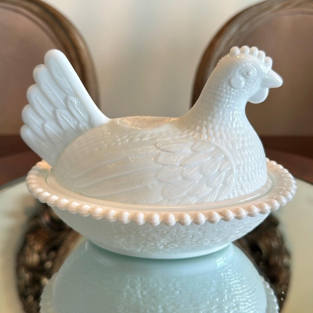 Vintage Indiana Glass Milk Glass 2 Piece Hen on Nest - Etsy