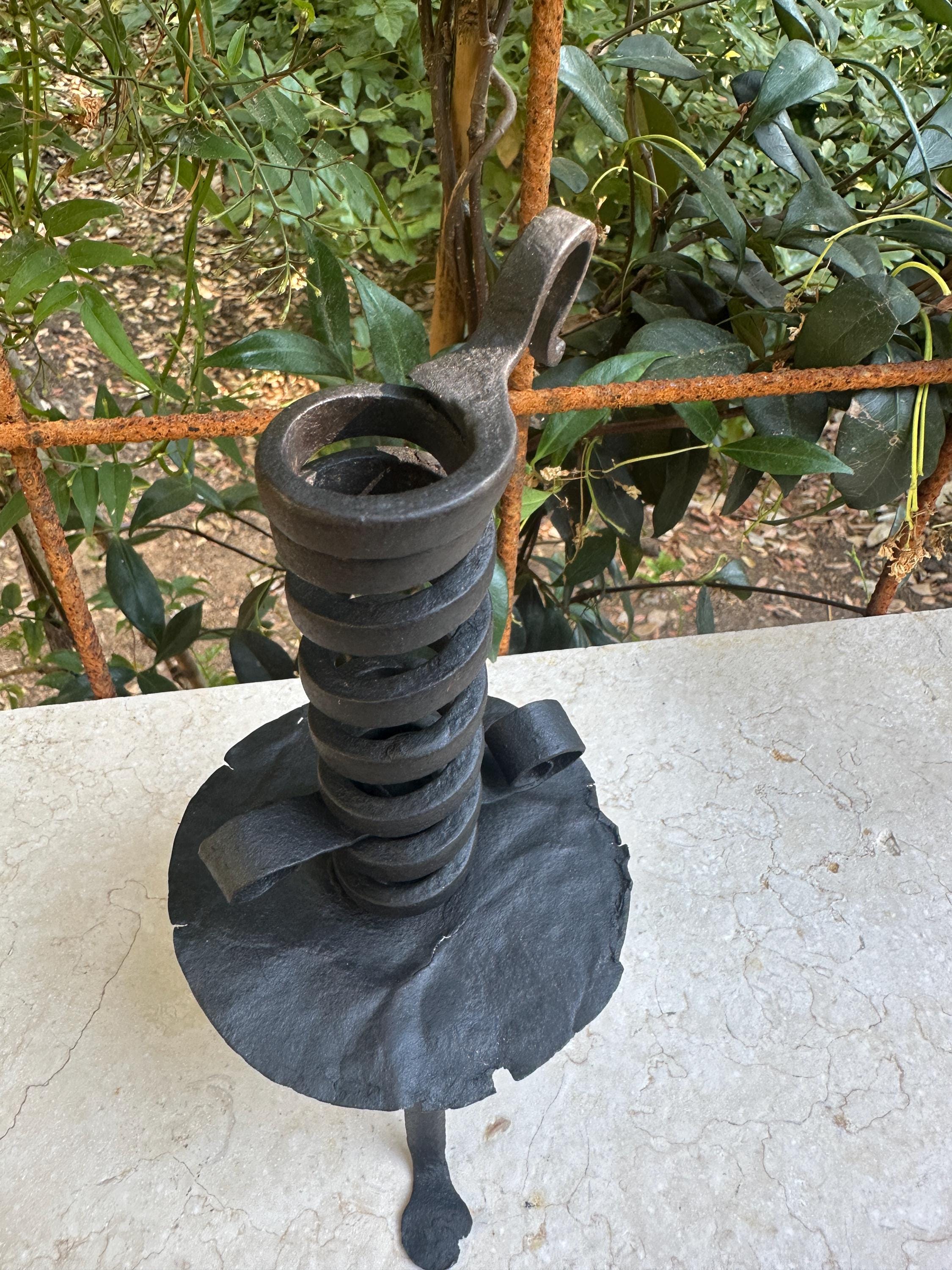 RARE French Antique 18th Wrought Iron Candlestick, Tripod Base, Rural ...