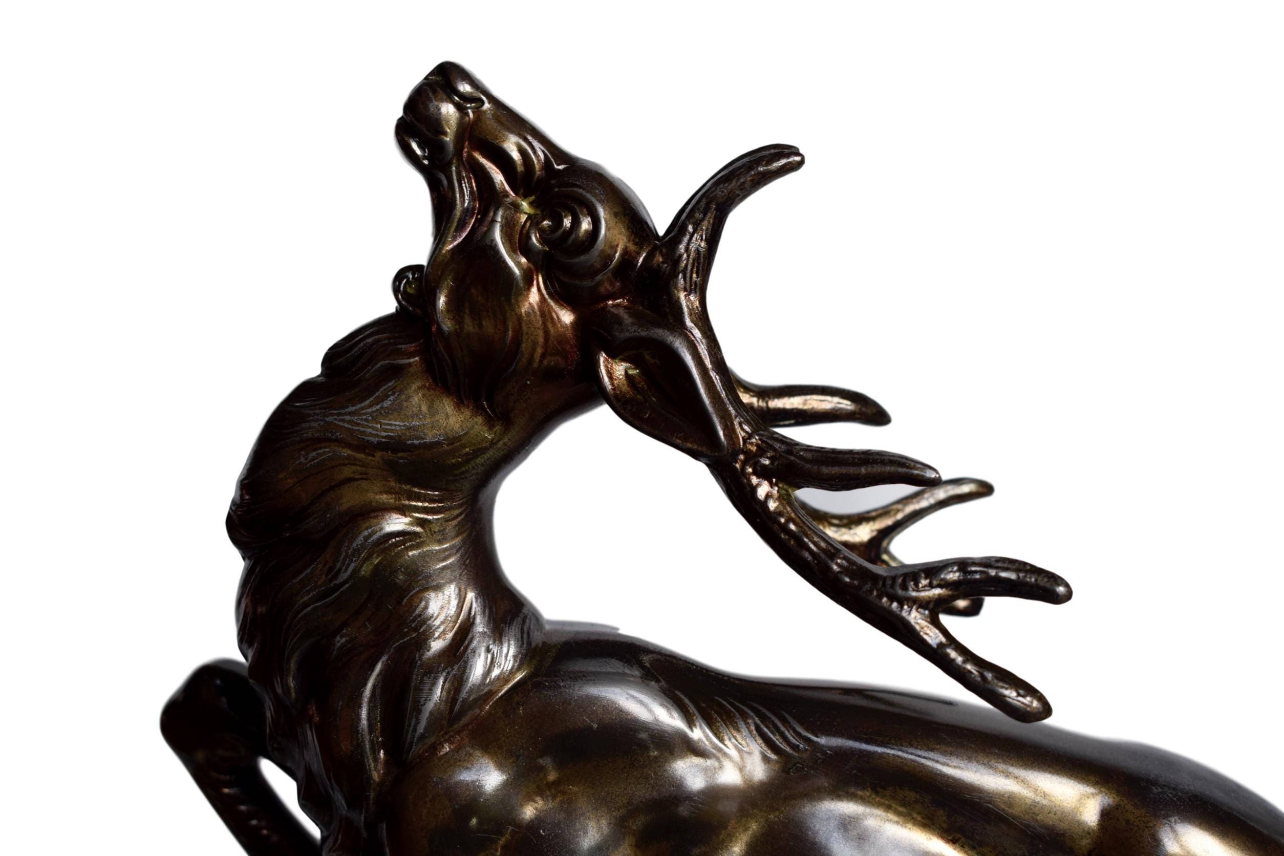 French Art Deco Stag Statue on Marble Base Spelter Animalist | Etsy