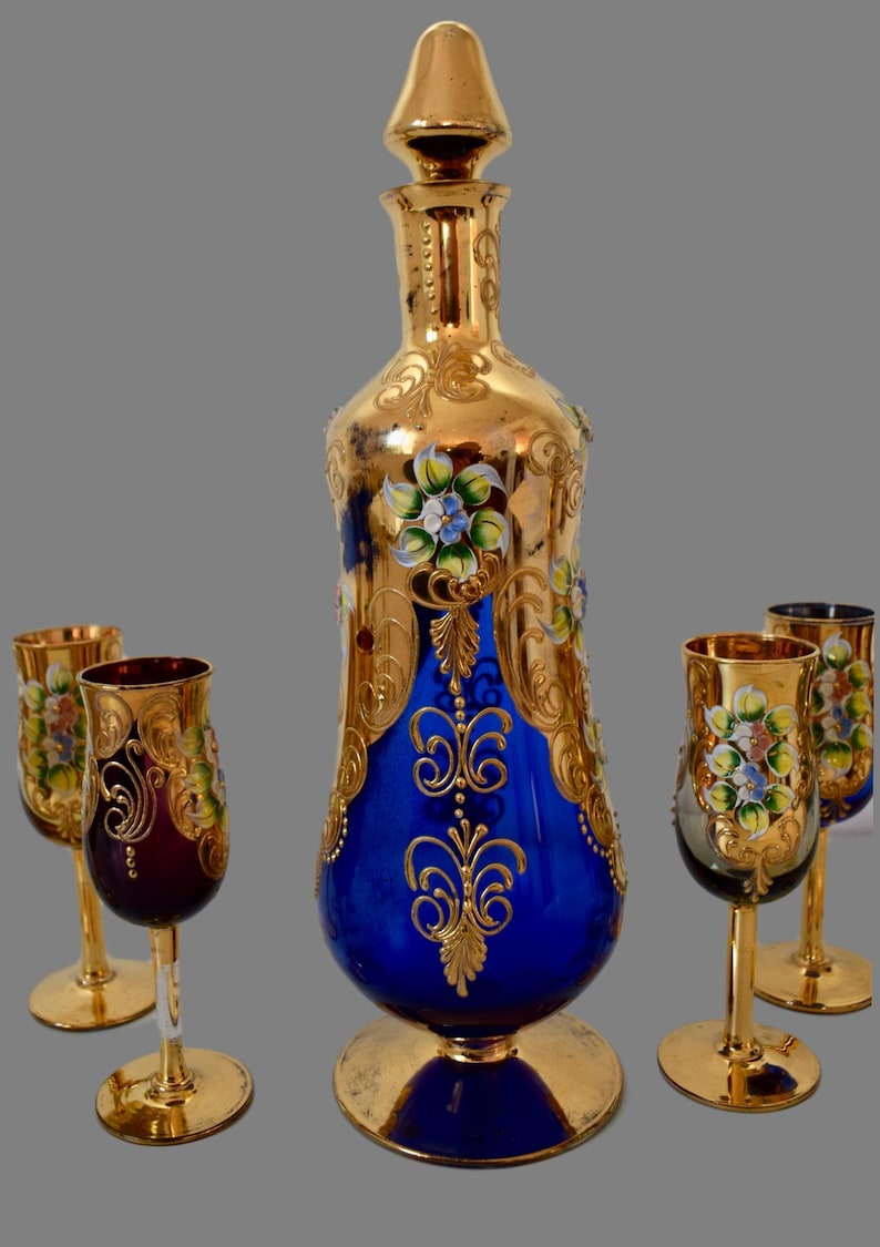 Vintage Murano Gold & Cobalt Blue Venetian Glass Hand Painted Enameled ... Vintage Murano Gold & Cobalt Blue Venetian Glass Hand Painted Enameled ...