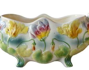 LARGE Antique French Ceramic Majolica Planter Pot Jardiniere St Clement ...