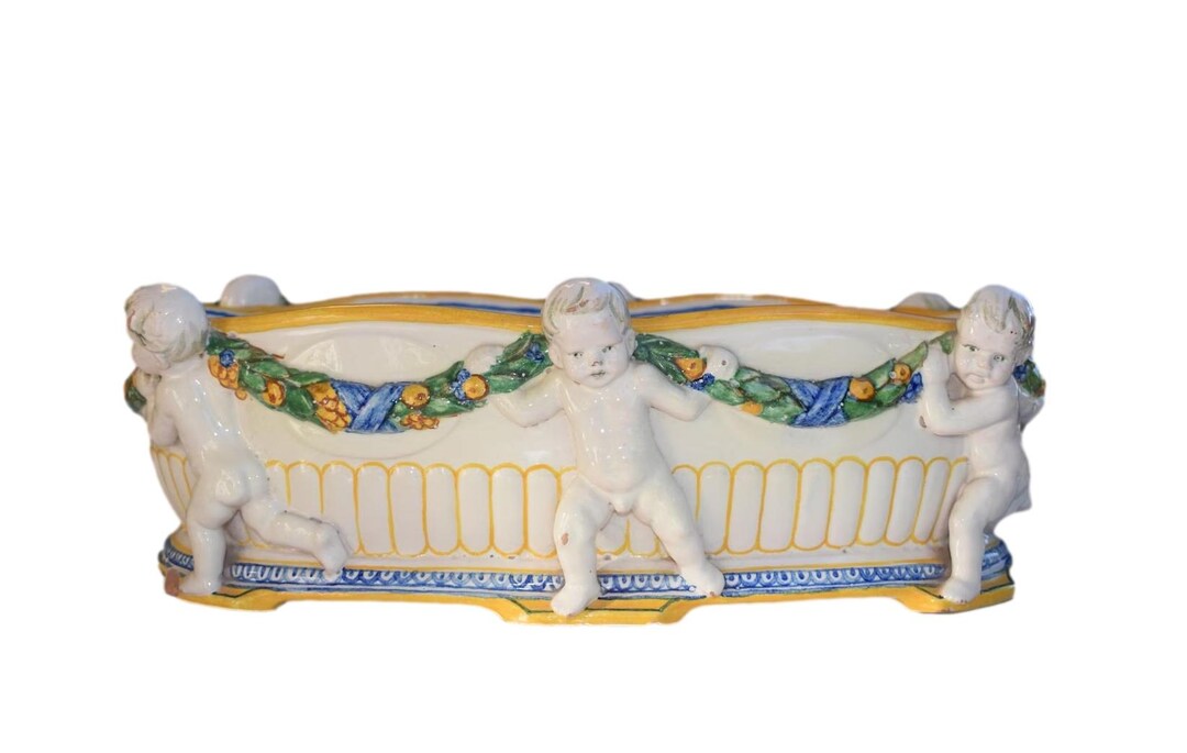 Authentic Italian Majolica Planter Sculpted Putto, Della Robbia Era ...