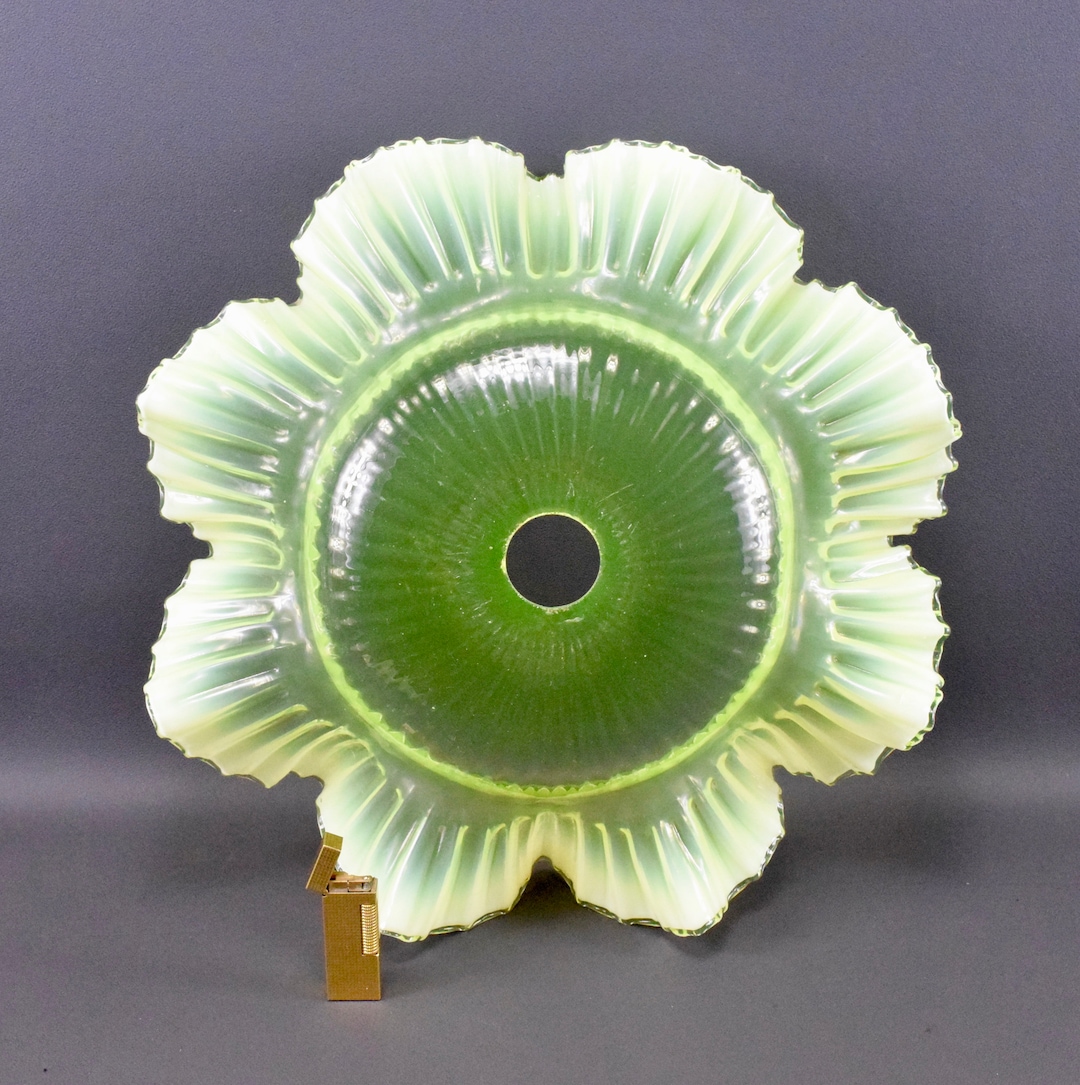 1900's Uraline French Large Vaseline Glass Hanging Lamp Ceiling Light ...