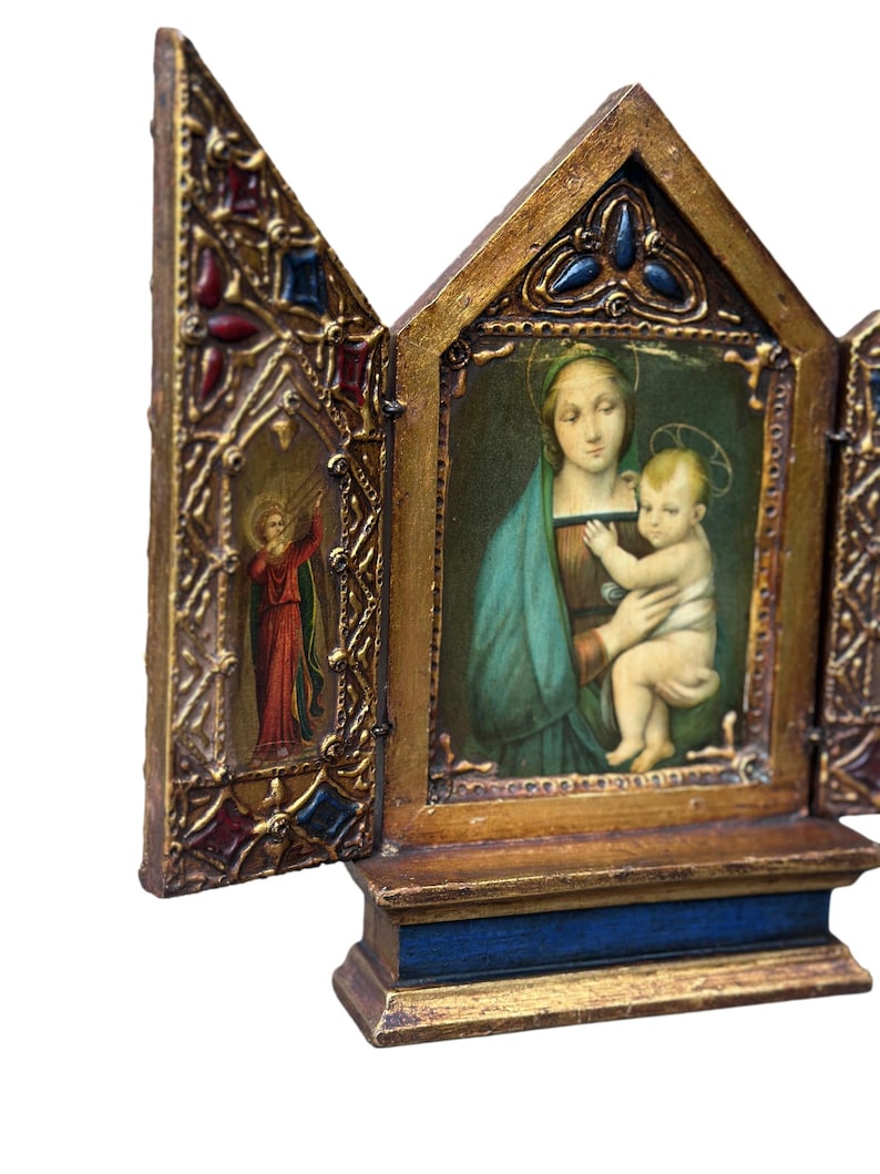 Antique Italian Religious Triptych, Virgin and Child, Gilded Florentine ...