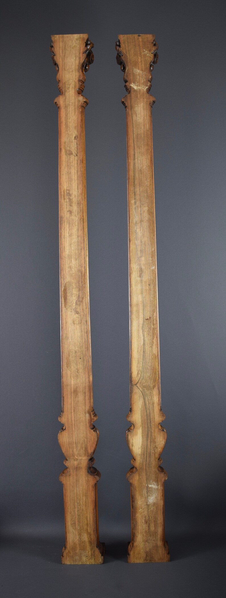 46 Antique Architectural Pair Carved Wood Corinthian Trim Posts Pillars ...