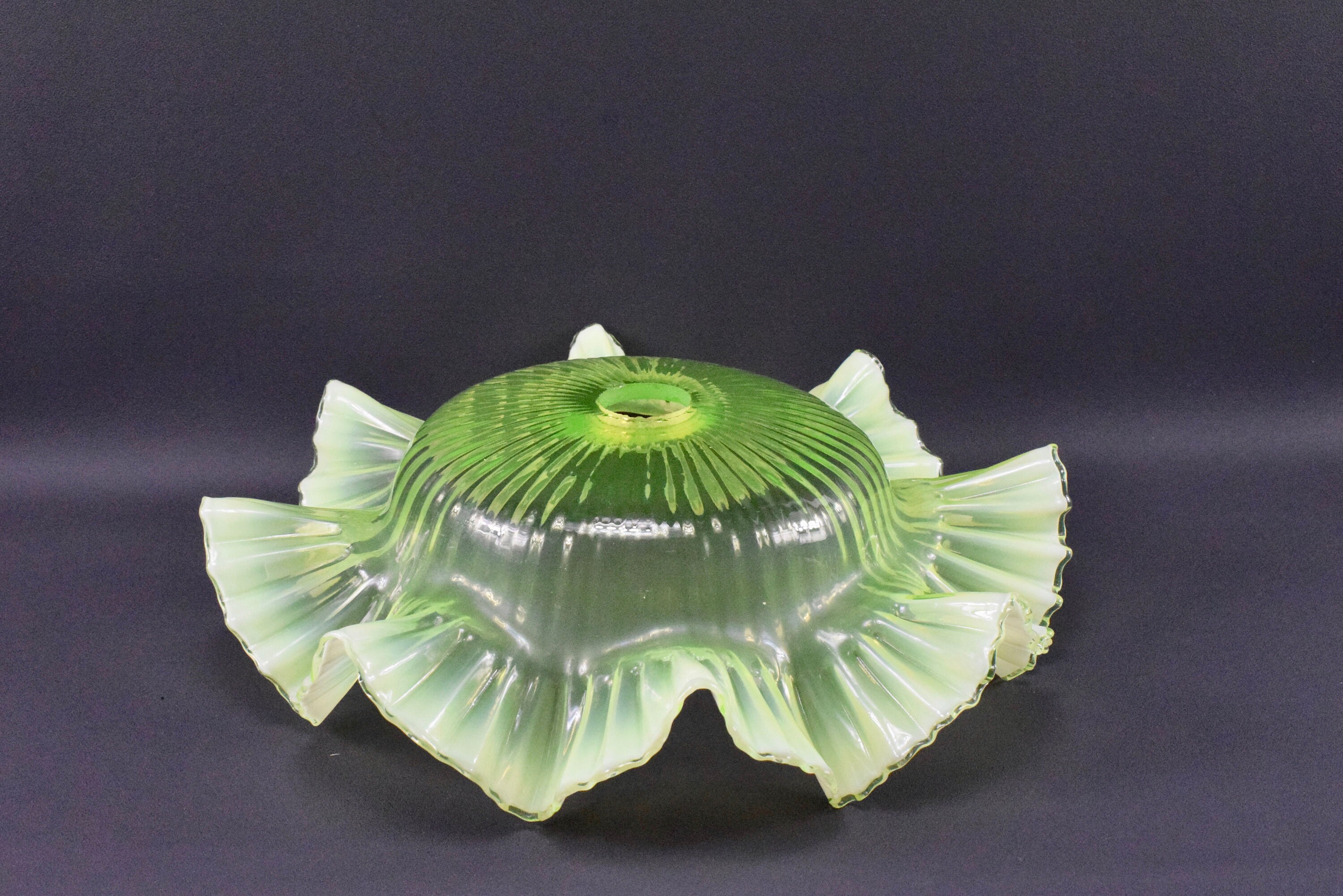 1900's Uraline French Large Vaseline Glass Hanging Lamp Ceiling Light ...
