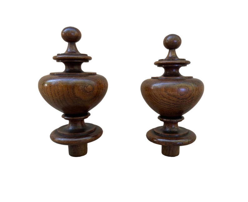 Pair of Antique French Curtain Bed Rod Finials Hand Carved Beech Wood ...