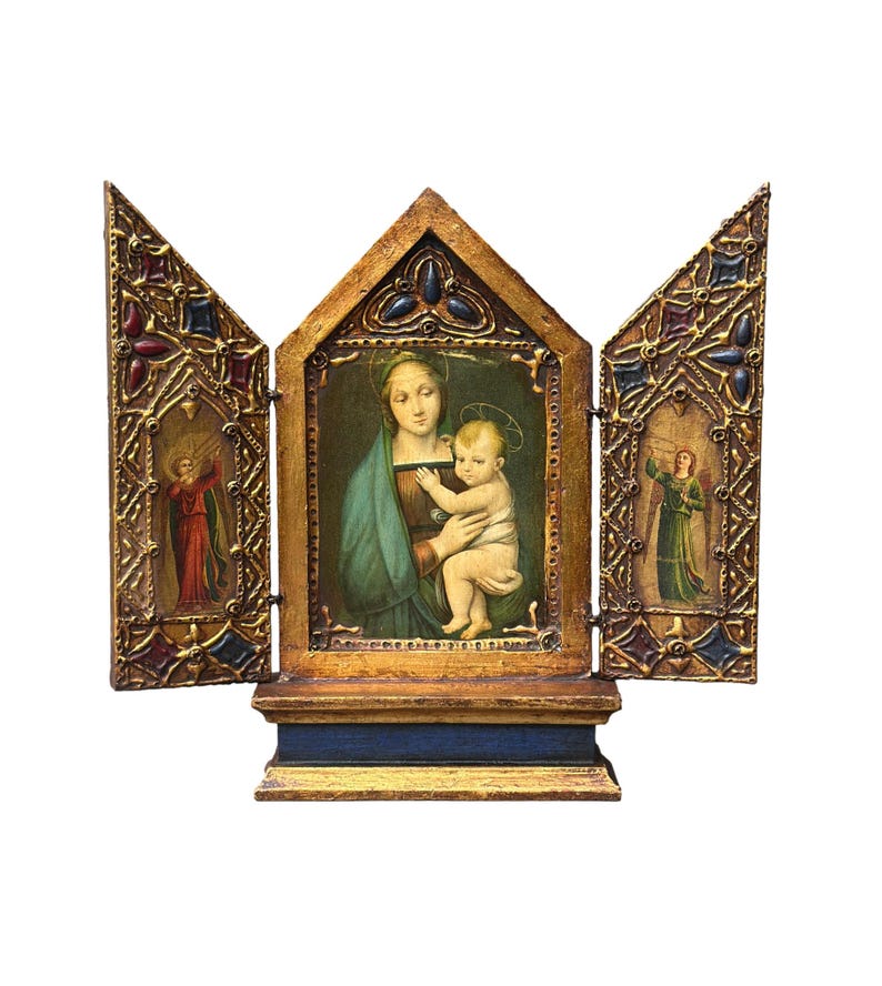 Antique Italian Religious Triptych, Virgin and Child, Gilded Florentine ...