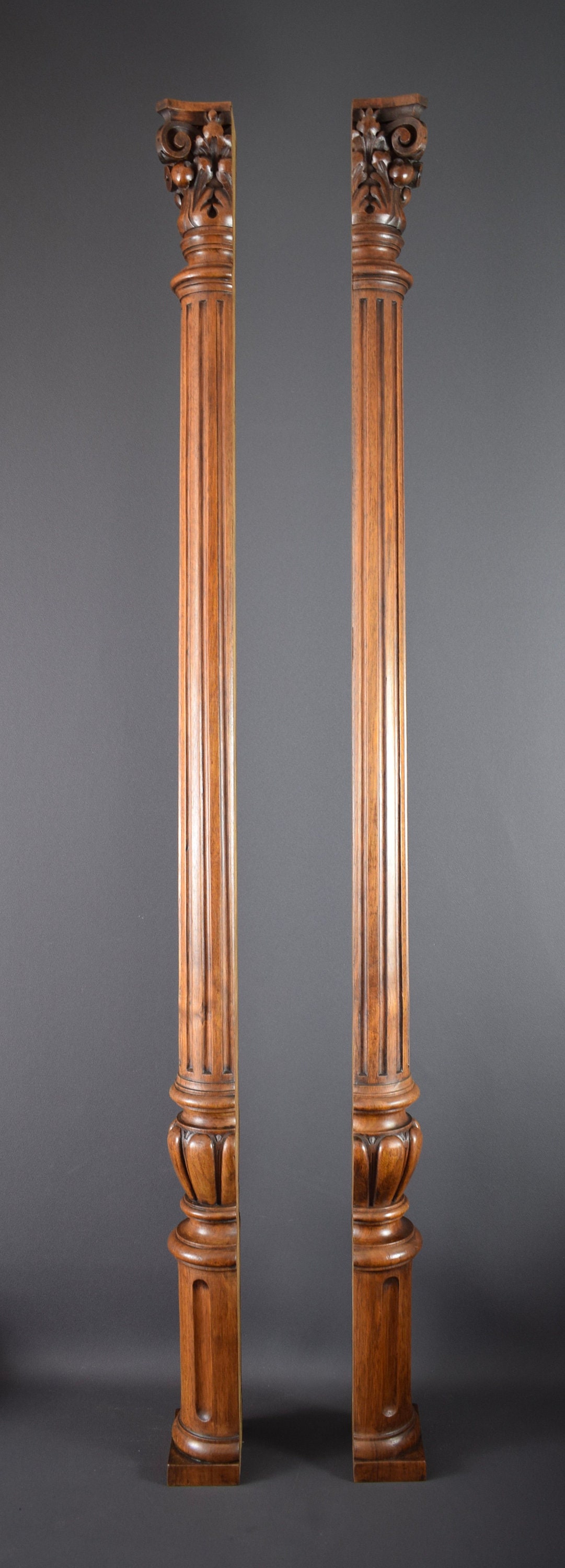 46 Antique Architectural Pair Carved Wood Corinthian Trim Posts Pillars ...