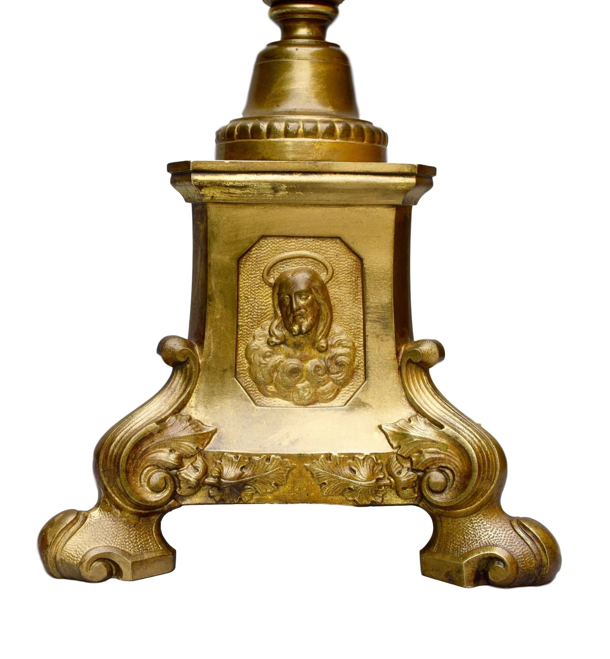 32" High French Antique Religious Church Candlestick Ormolu Bronze ...