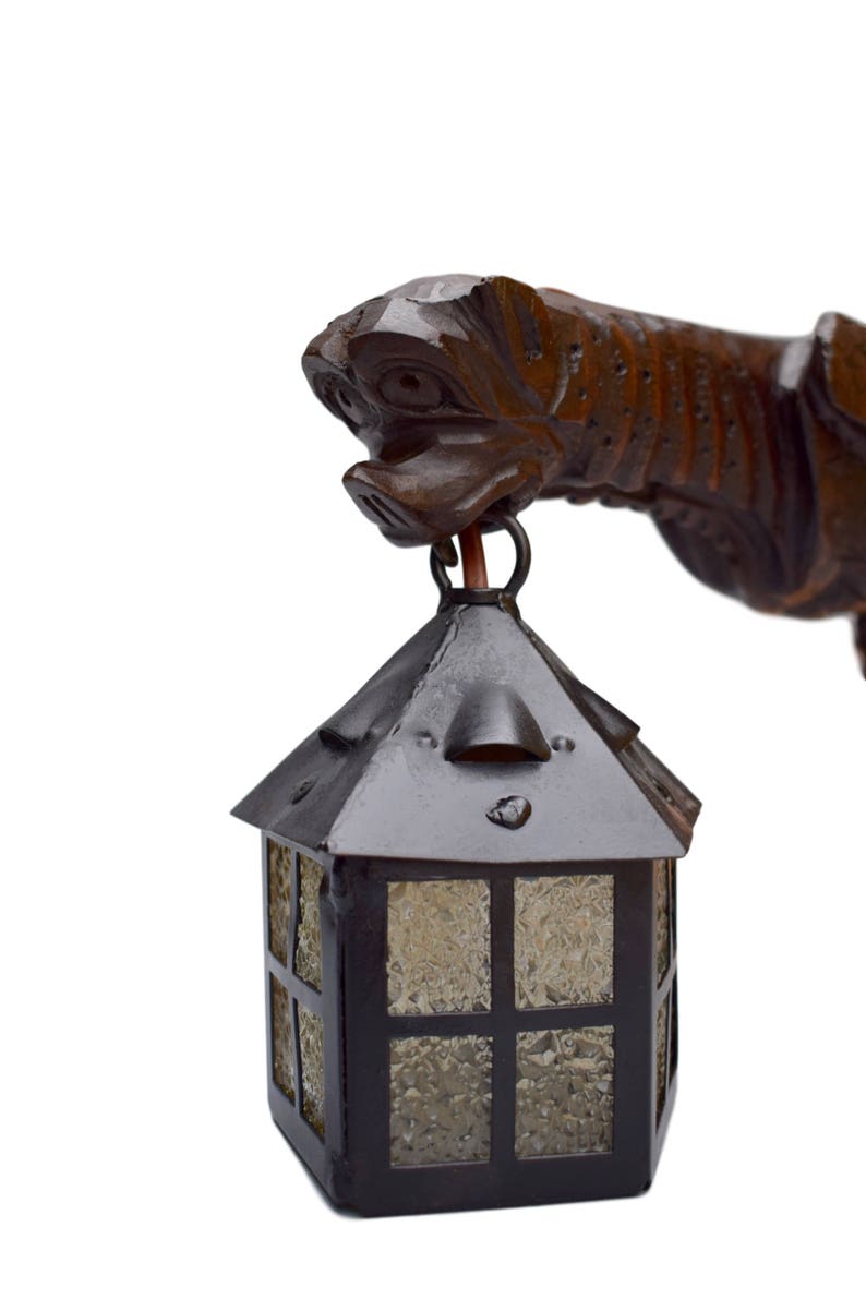 Antique French Neo-gothic Wall Sconce - Hand-carved Walnut Gargoyle ...