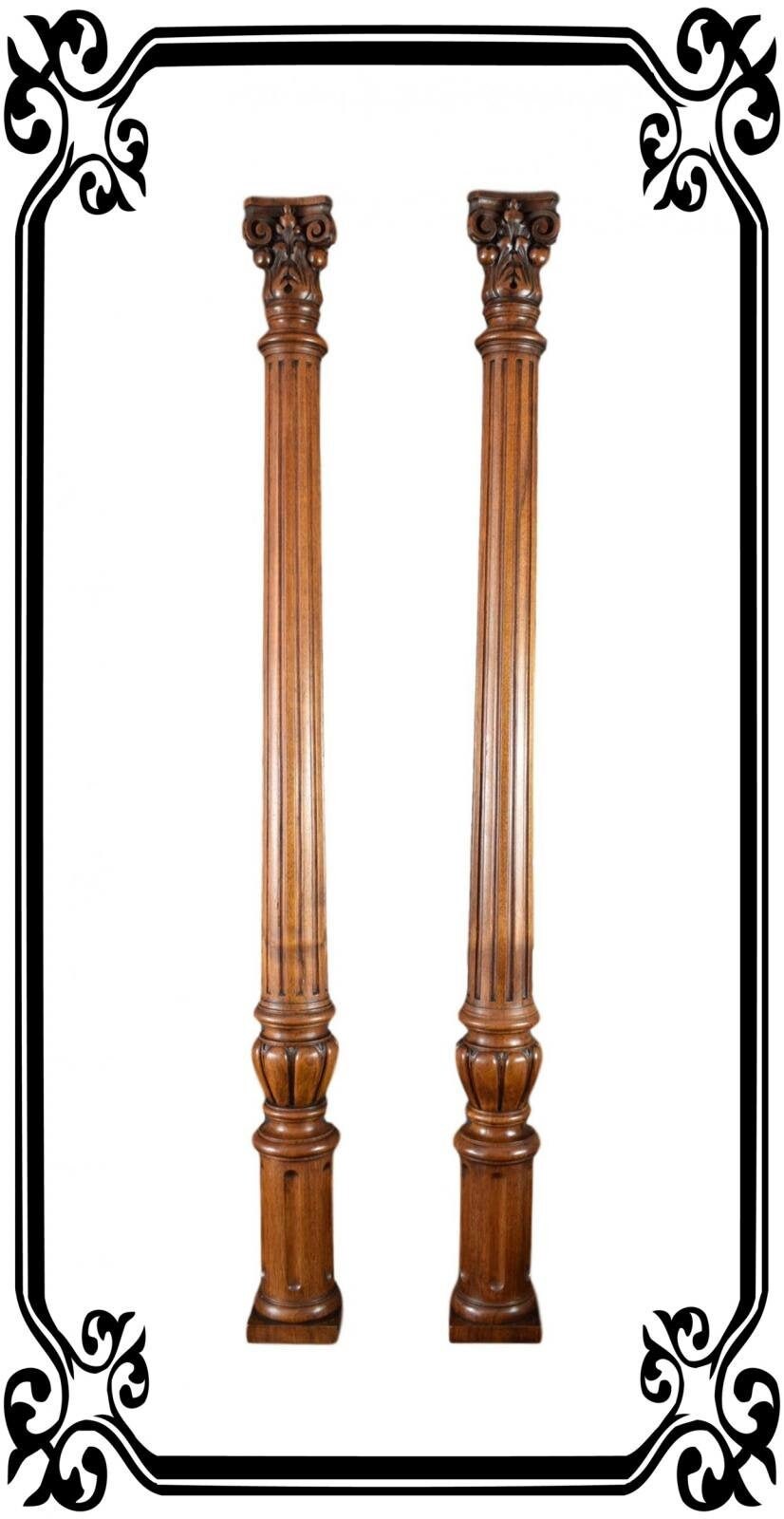 46 Antique Architectural Pair Carved Wood Corinthian Trim Posts Pillars ...