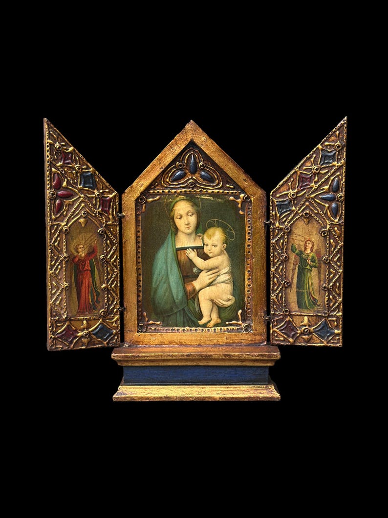 Antique Italian Religious Triptych, Virgin and Child, Gilded Florentine ...