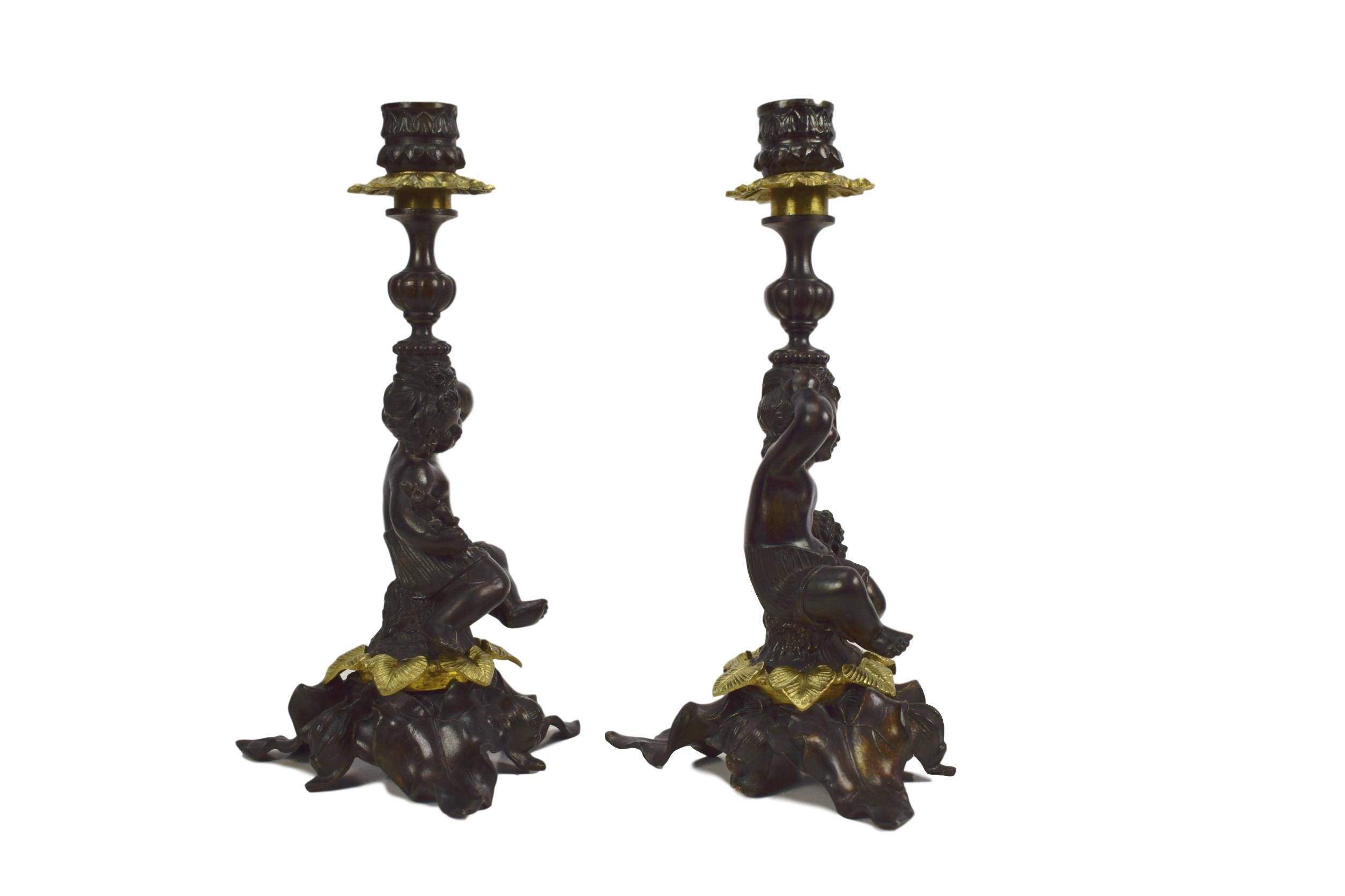 French Pair of Antique Rococo Candlesticks Ormolu Bronze - Etsy