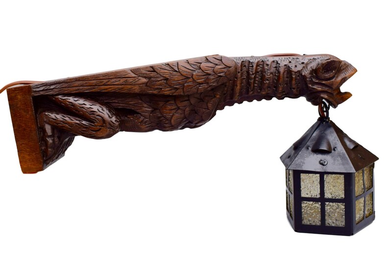 Antique French Neo-gothic Wall Sconce - Hand-carved Walnut Gargoyle ...