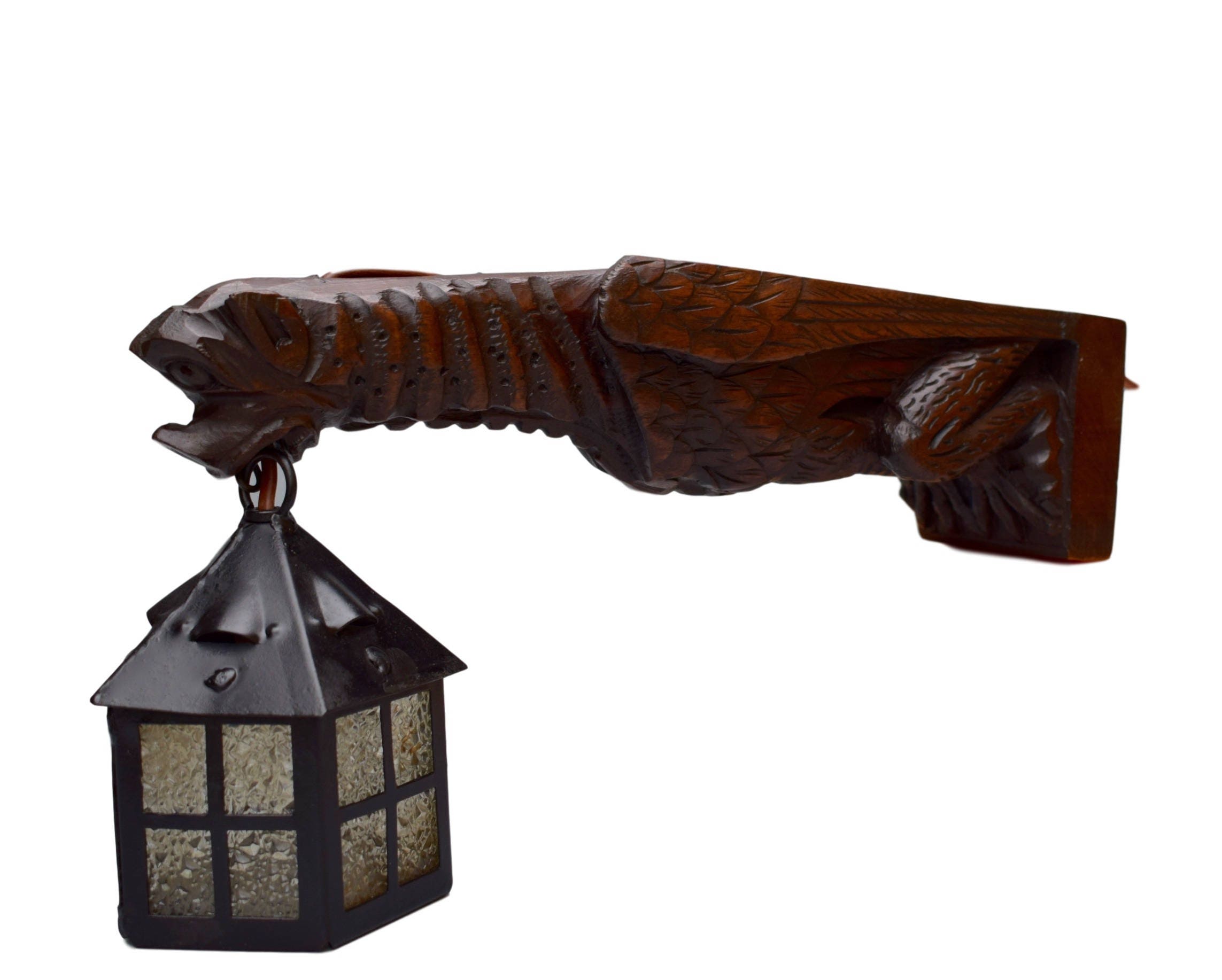 Antique French Neo-gothic Wall Sconce - Hand-carved Walnut Gargoyle ...