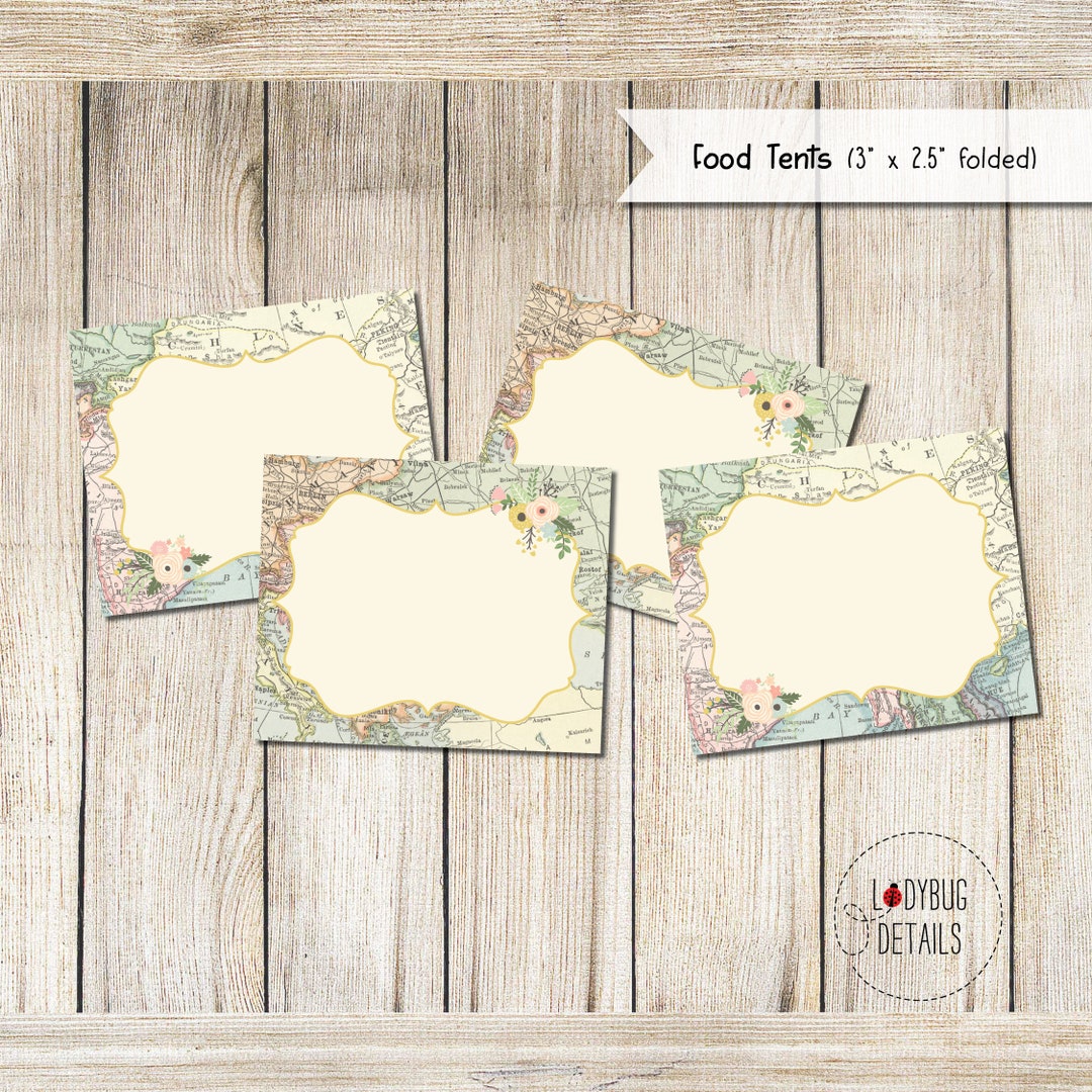 Travel Theme Food Label, Map Food Tents, Travel Baby Shower Food Tent ...