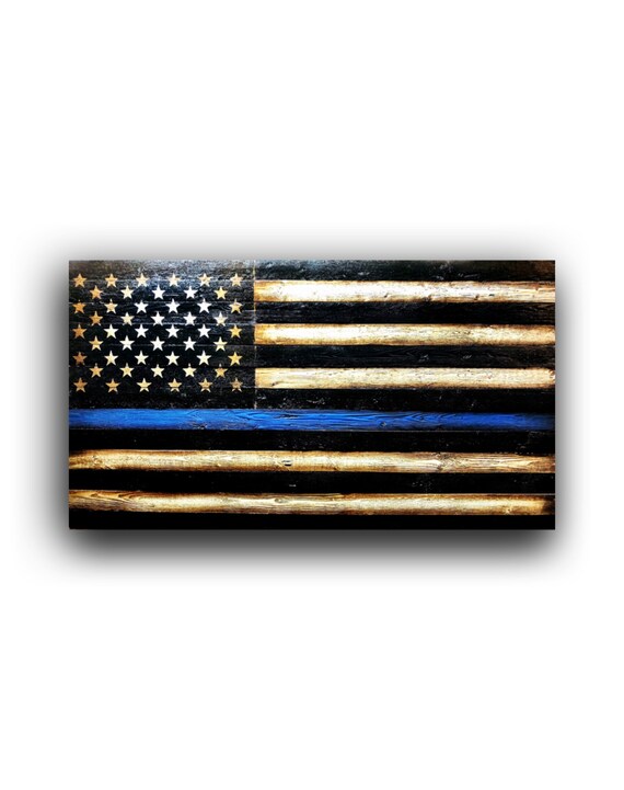 American Blue Line Flag Wooden Blue Line Flag Rustic Police - Etsy