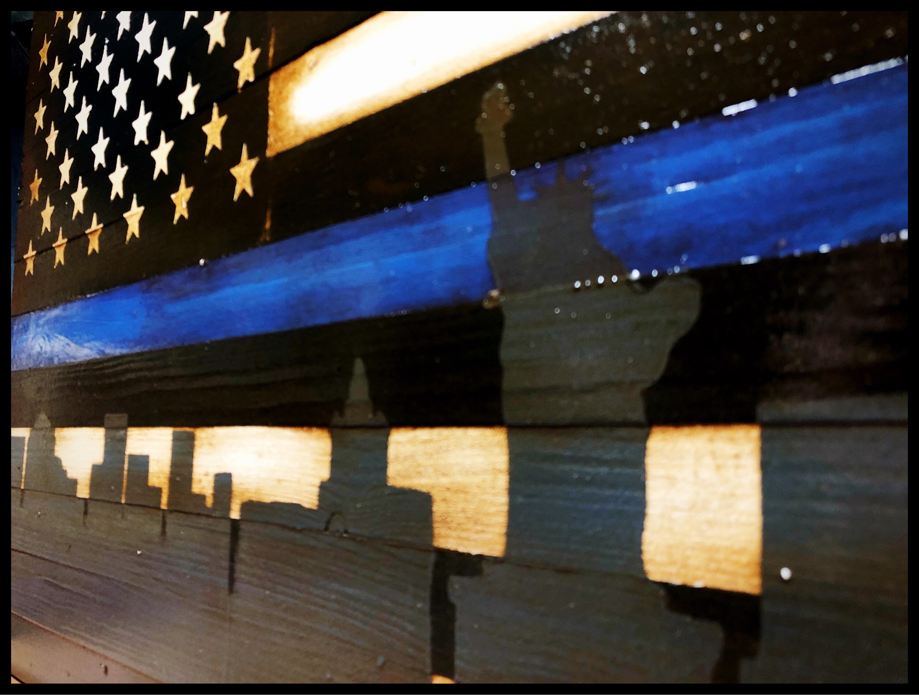 NYPD, New York Blue Line Flag, American Blue Line Flag, Wooden Blue ...