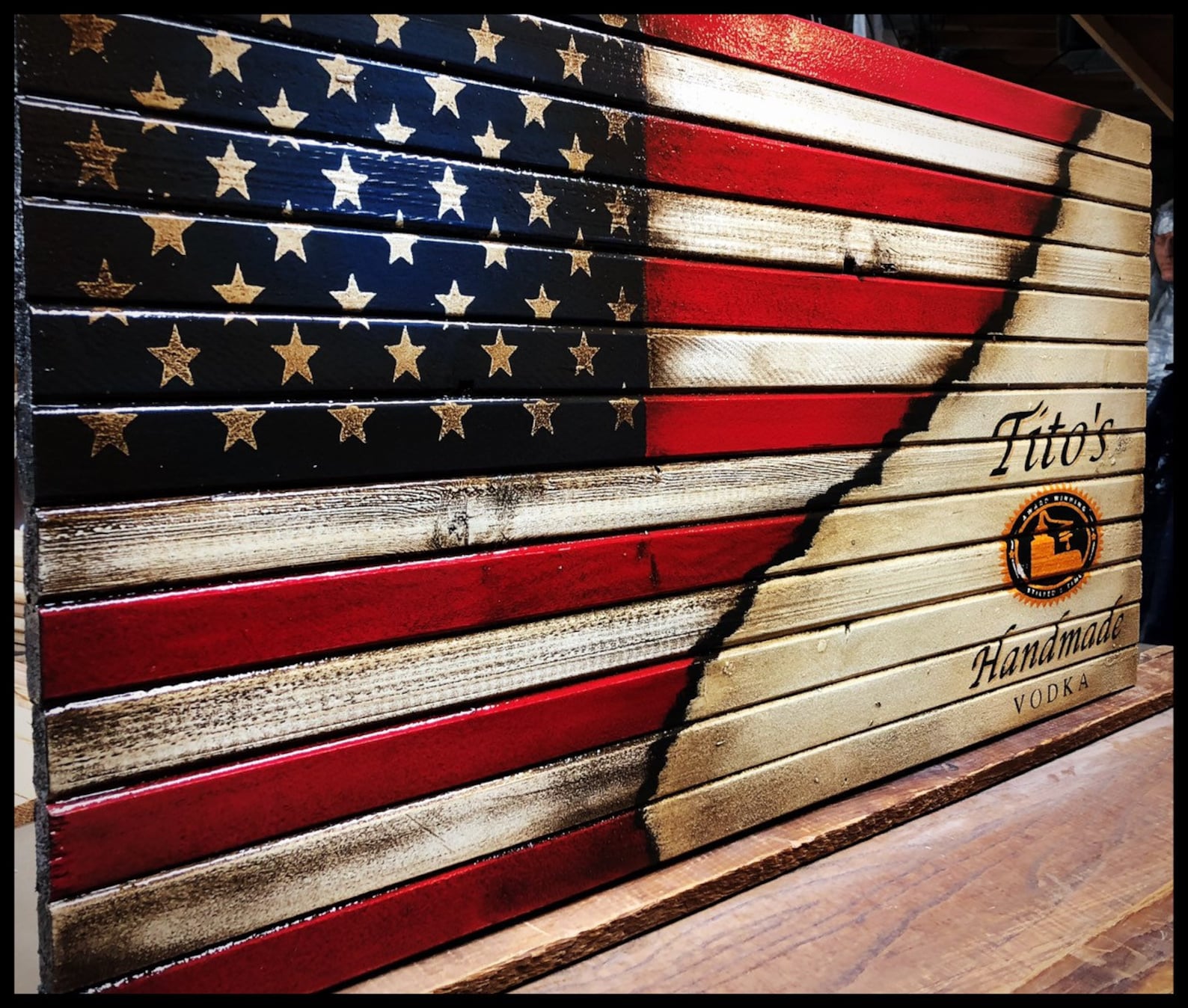 Tito's Vodka Flag, Tito's Handmade Vodka, Rustic American Flag, Man ...