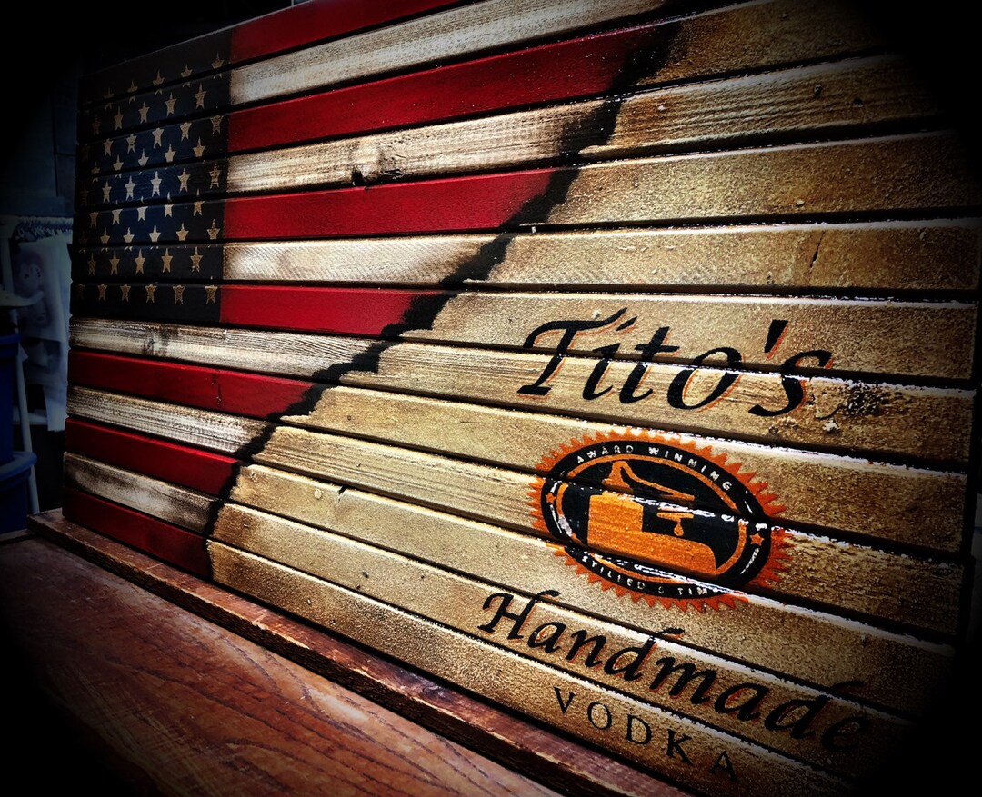 Tito's Vodka Flag, Tito's Handmade Vodka, Rustic American Flag, Man ...