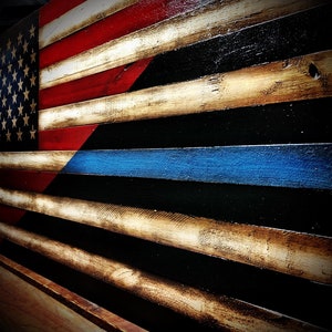 4FT American Blue Line Flag, Wooden Blue Line Flag, Rustic Police Flag ...