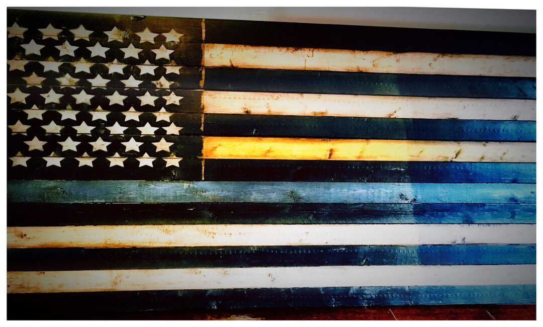 Thin Gold Line Flag, Thin Gold Line Sign, Wooden Gold Line Flag, Gold ...