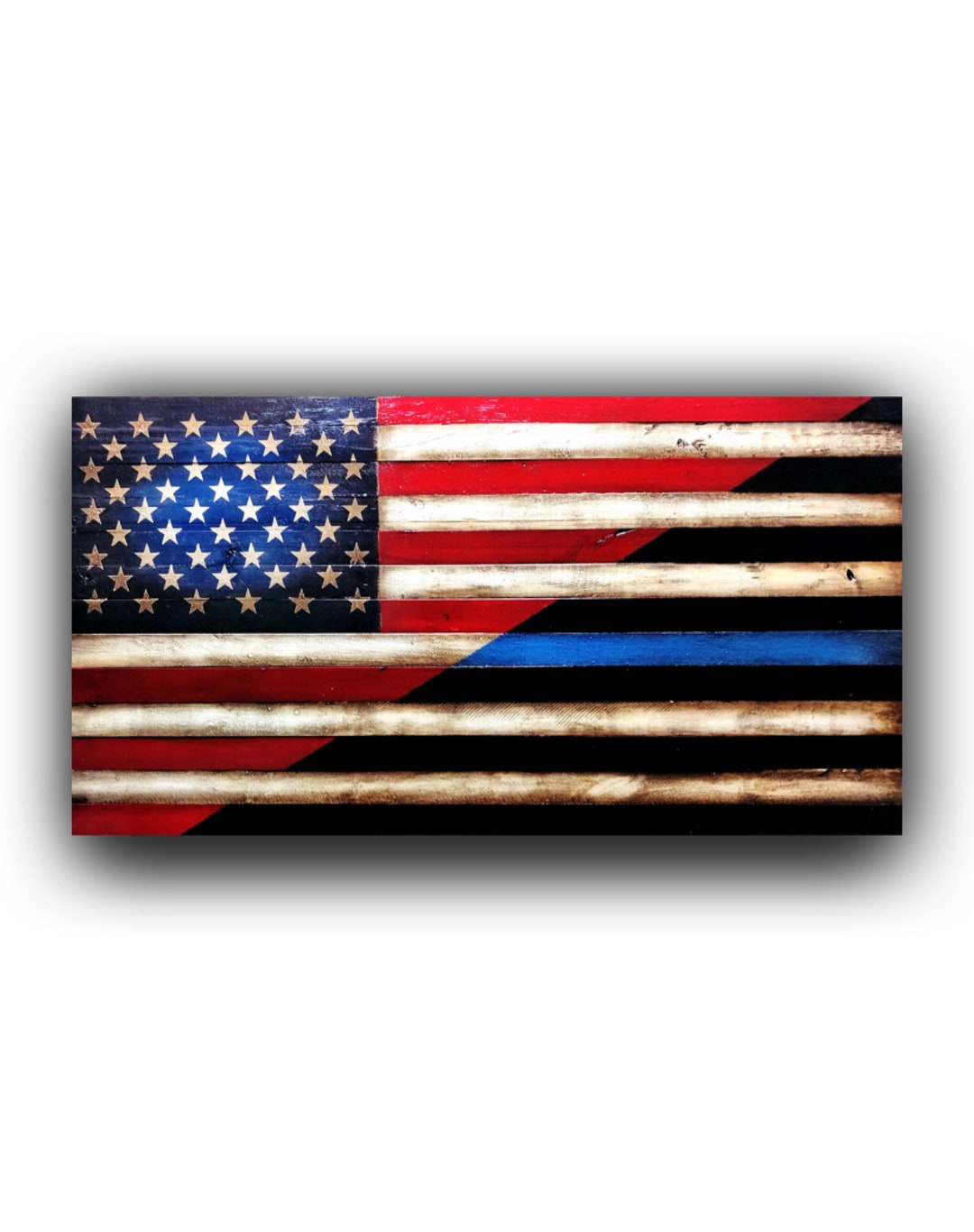 4FT American Blue Line Flag, Wooden Blue Line Flag, Rustic Police Flag ...