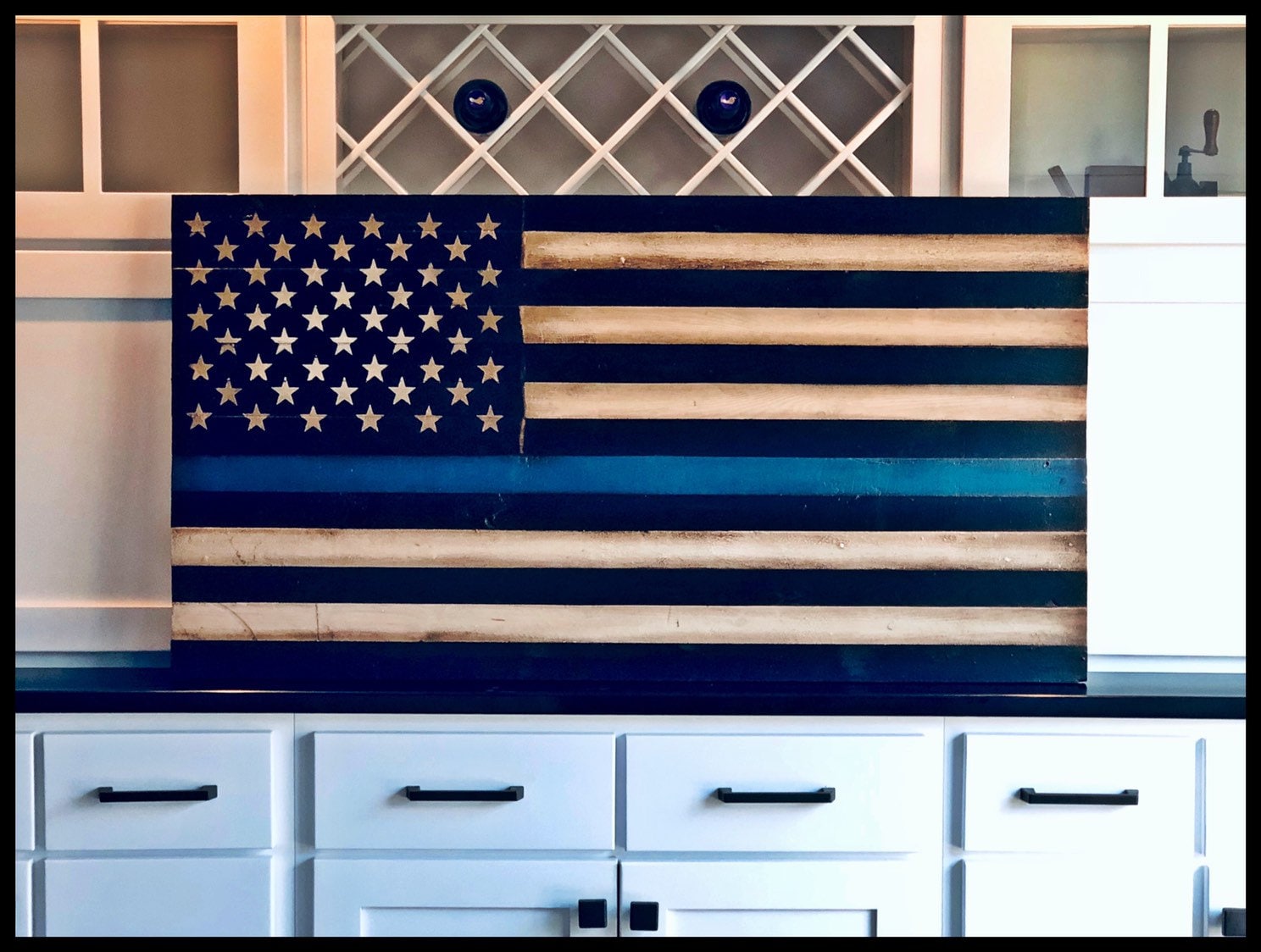 4FT American Blue Line Flag Wooden Blue Line Flag Rustic | Etsy