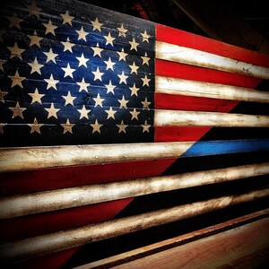 American Blue Line Flag, Wooden Blue Line Flag, Rustic Police Flag, Law ...